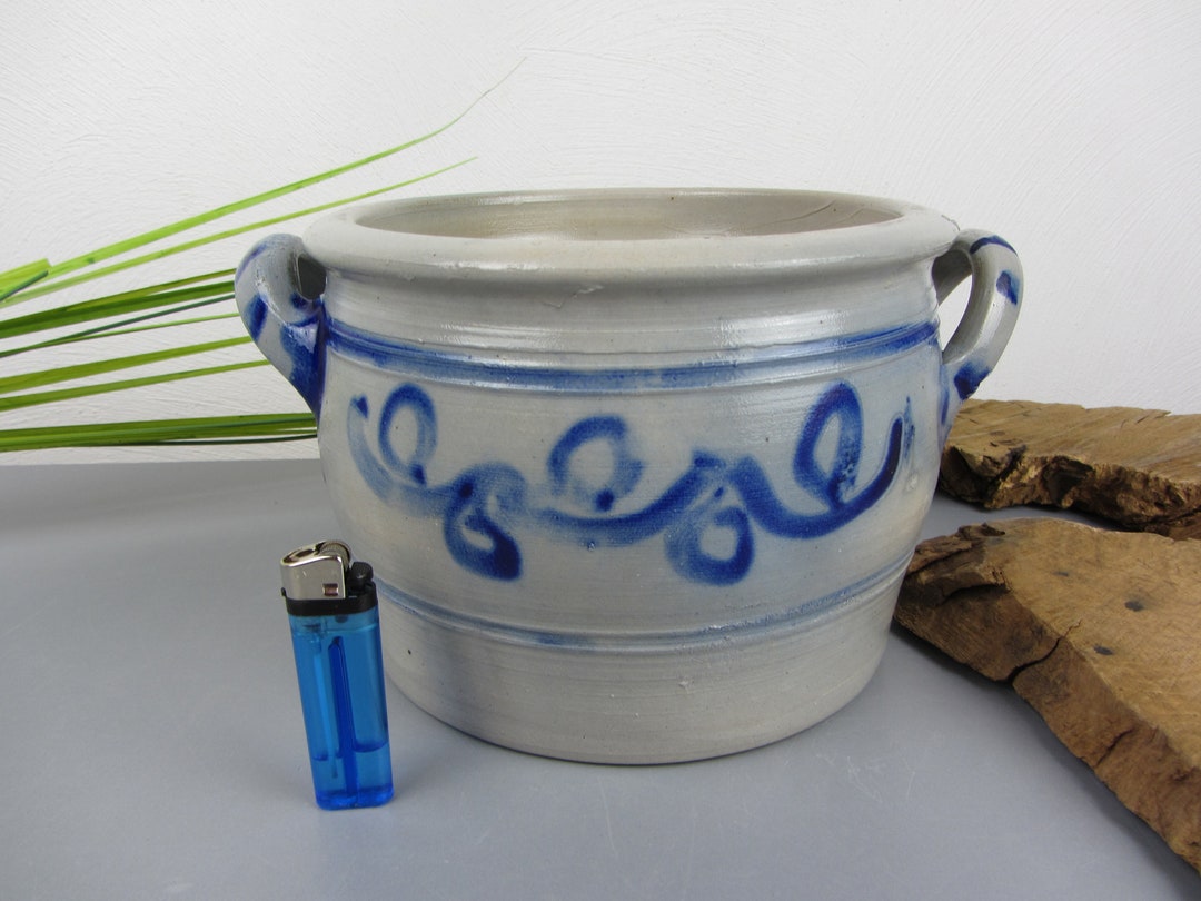 Blue Salt Glaze POT, Vintage Storage Pot, Flower Planter, Stoneware Pot ...