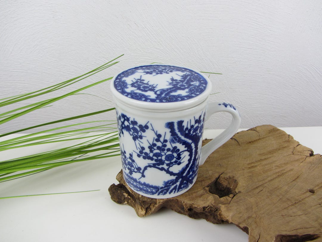 Blaue Teetasse Mit Sieb Und Deckel, Kobaltblau Dekor, Teebecher Teesieb ...