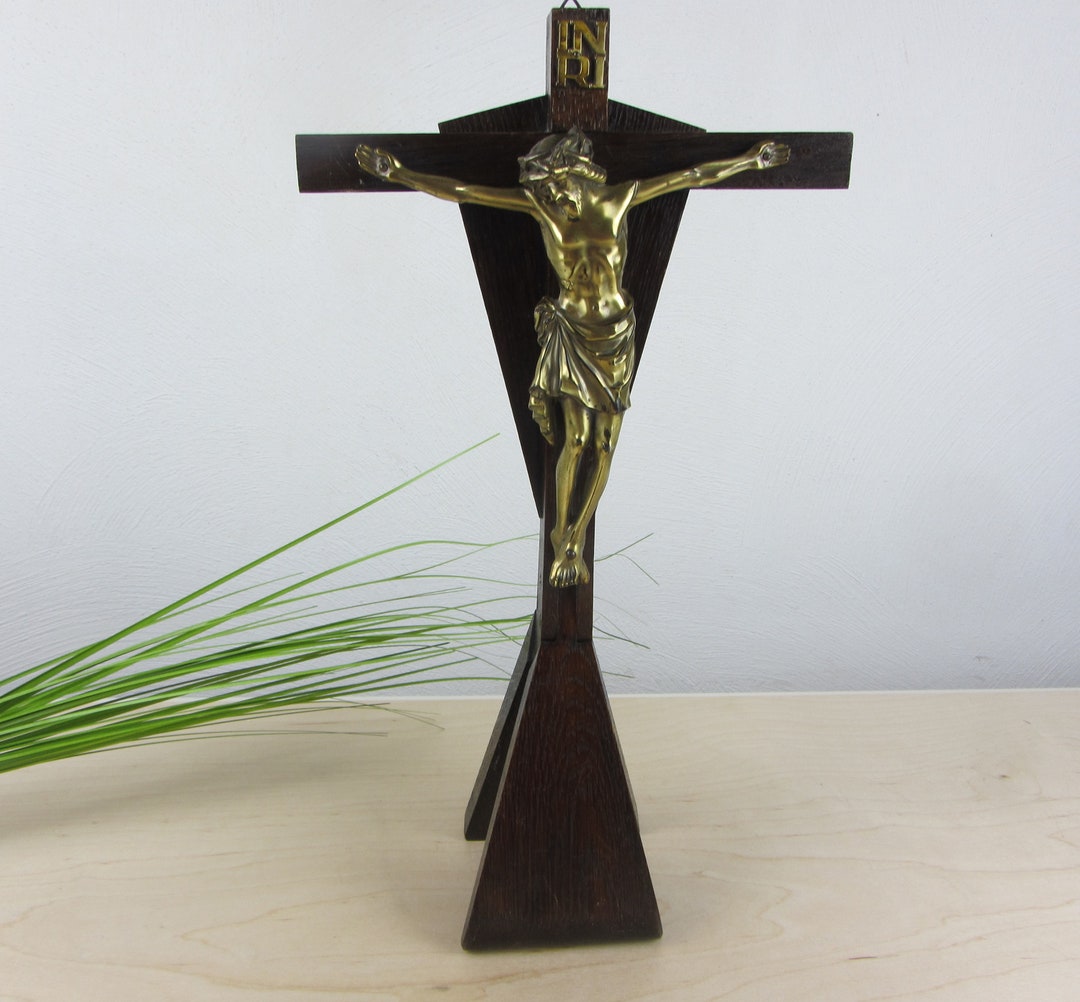 Antique STANDING CROSS, INRI, Jesus on the Cross, Church Sculpture, the ...