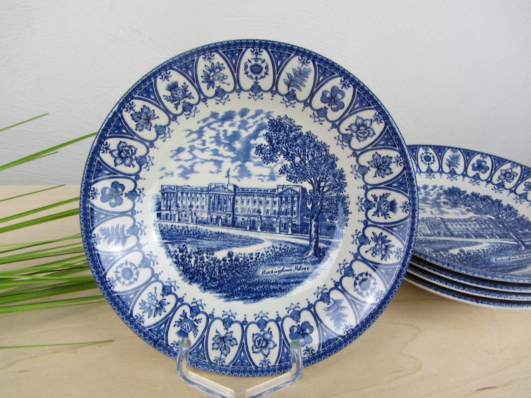 Churchill, 5 Blue SOUP PLATES, Design BUCKINGHAM PALACE, Deep Plates ...