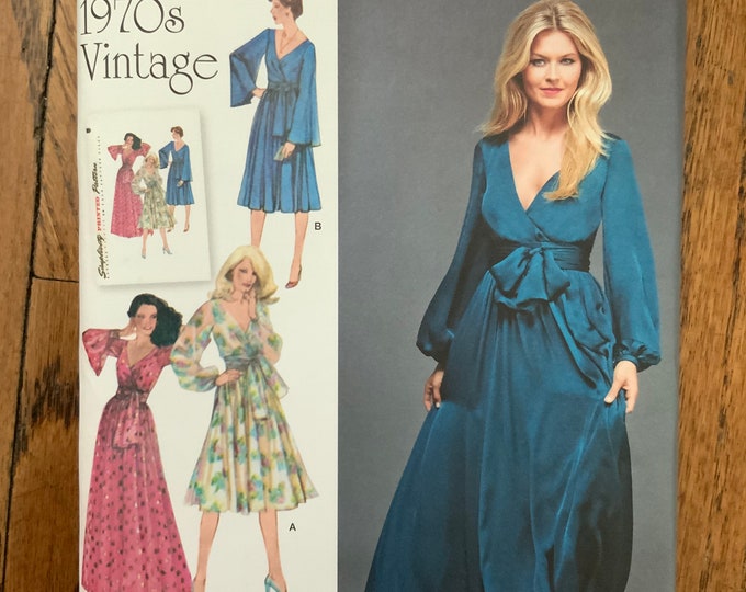 Simplicity 8013 1970s Reprint Vintage Wrap Dress Size 6-8-10-12-14 Bust ...