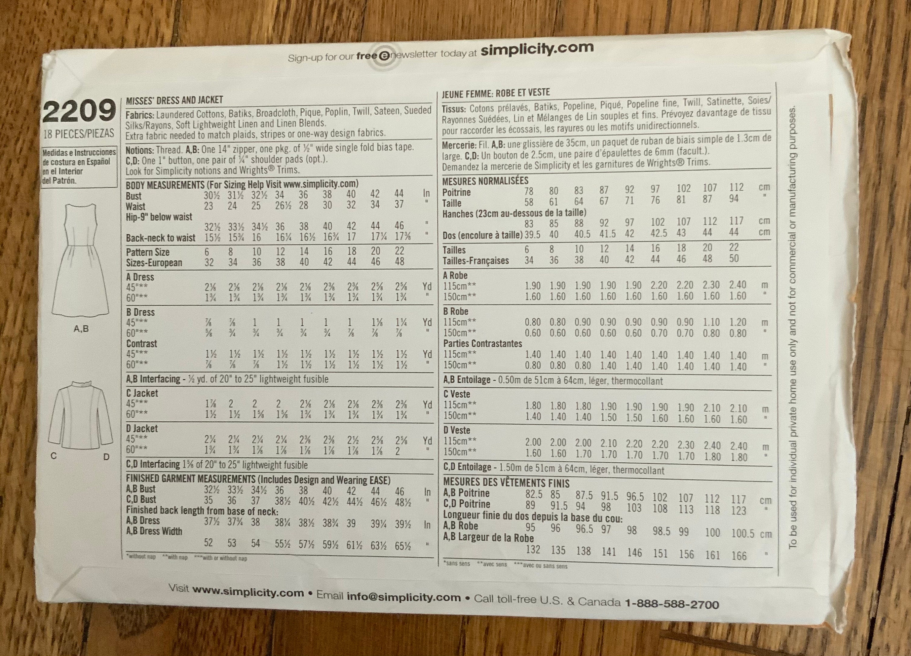 Kits & How To Sewing & Fiber Simplicity Lisette Misses Jacket and Dress Pattern 2209 sizes 6 8 ...