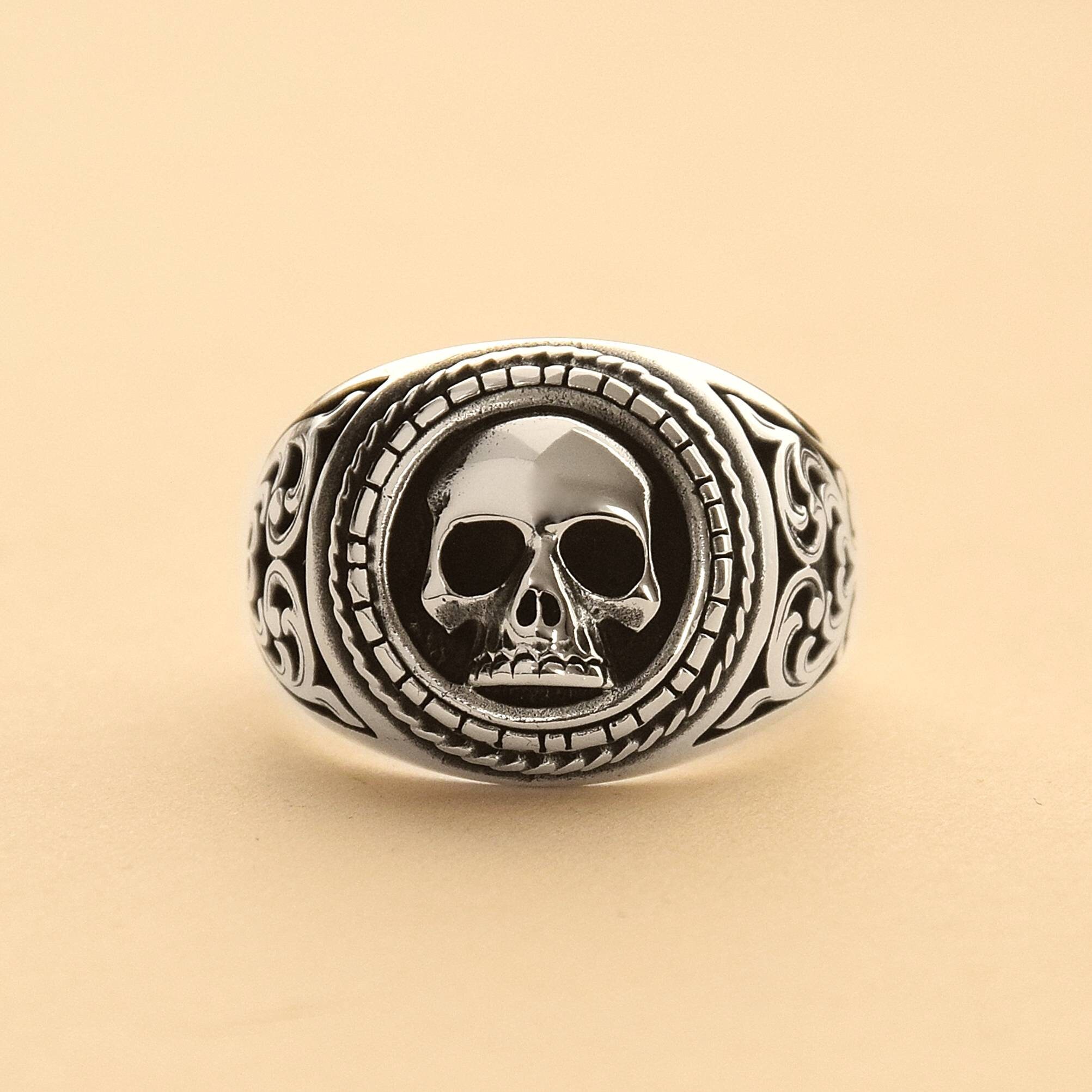 Signet Skull Ring 925 Sterling Silver Men's Ring Silver | Etsy