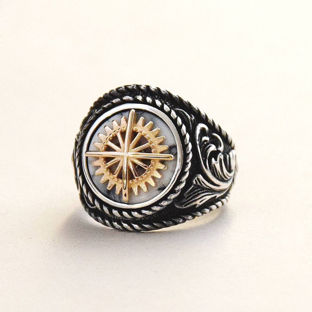 Compass 925 Sterling Silver Men's Ring, Silver Ring, Rings for Men ...