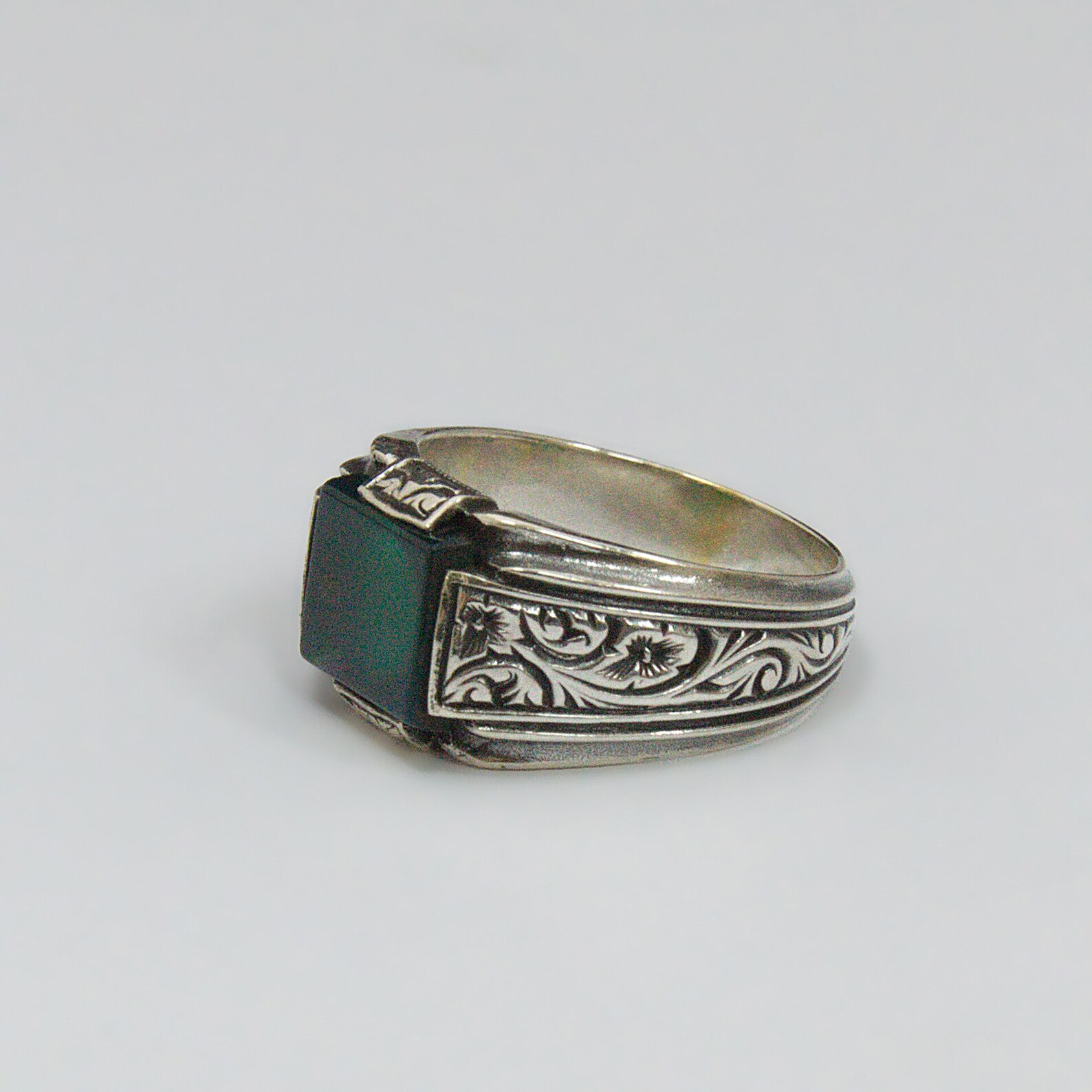 Handmade 925 Sterling Silver Men's Ring: Orientalist Green Stone - Etsy