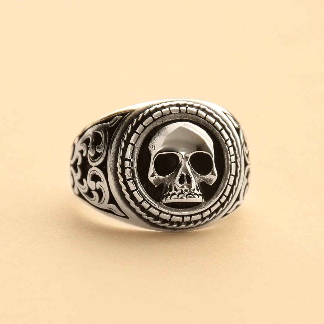 Signet Skull Ring 925 Sterling Silver Men's Ring, Silver Ring, Rings ...
