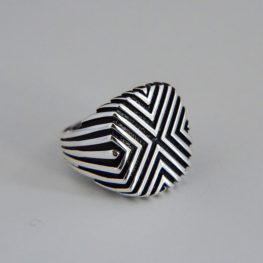 Handmade Sterling Silver Men's Ring: Geometric Minimalist Design - Etsy
