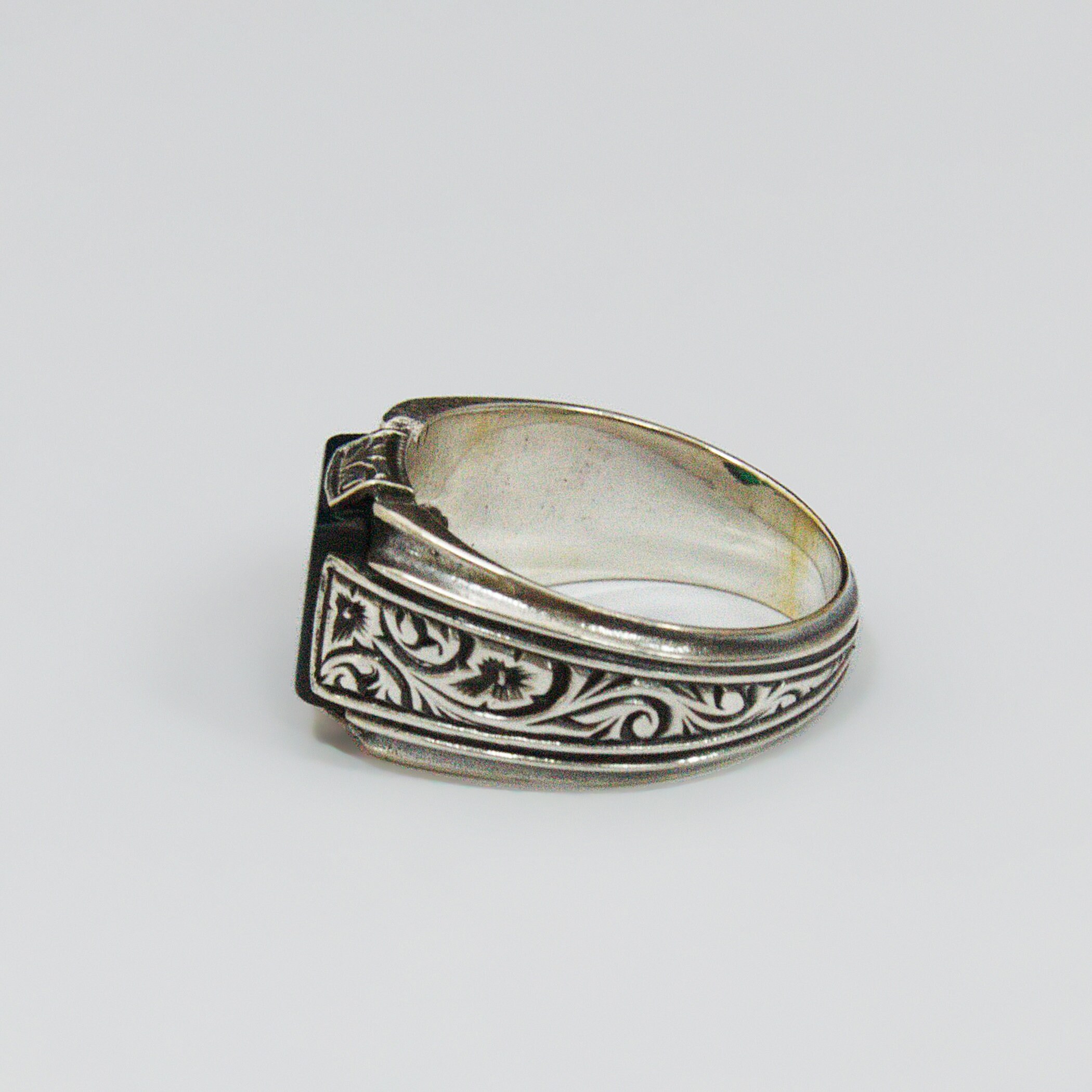 Handmade 925 Sterling Silver Men's Ring: Orientalist Green Stone - Etsy