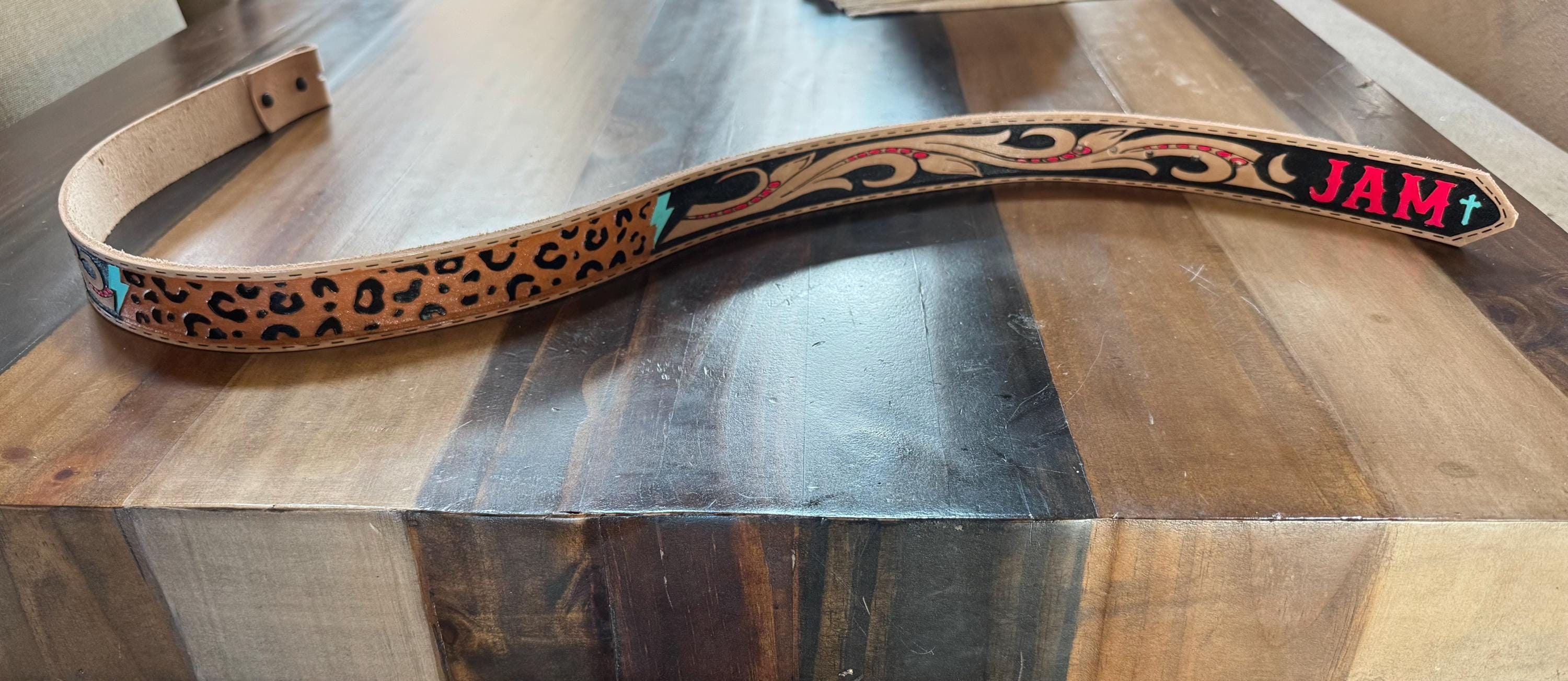 Laser Engraved, Custom Hand Painted Cheetah Western Belt - Etsy