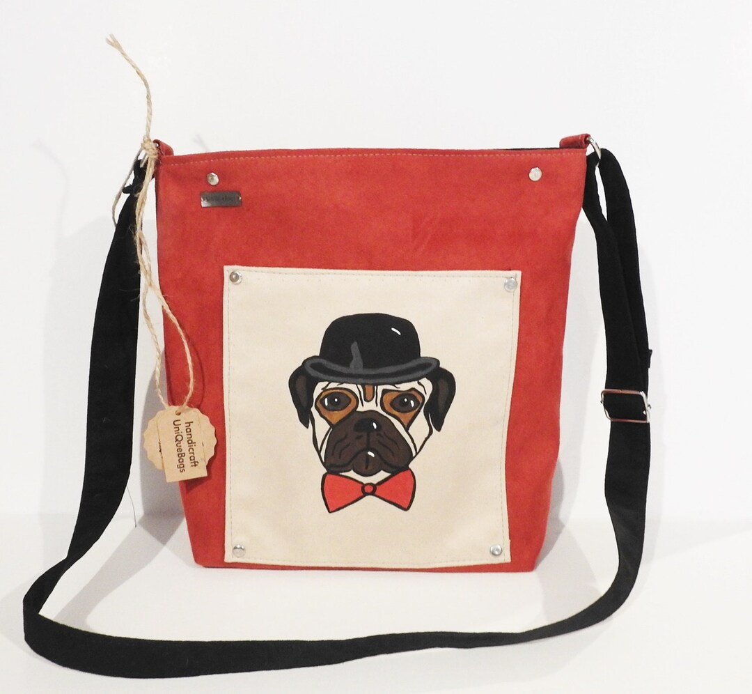 Bag Pug / Crossbody Bag Pug / Hand Painted Pug / Shoulder Bag With Pug ...
