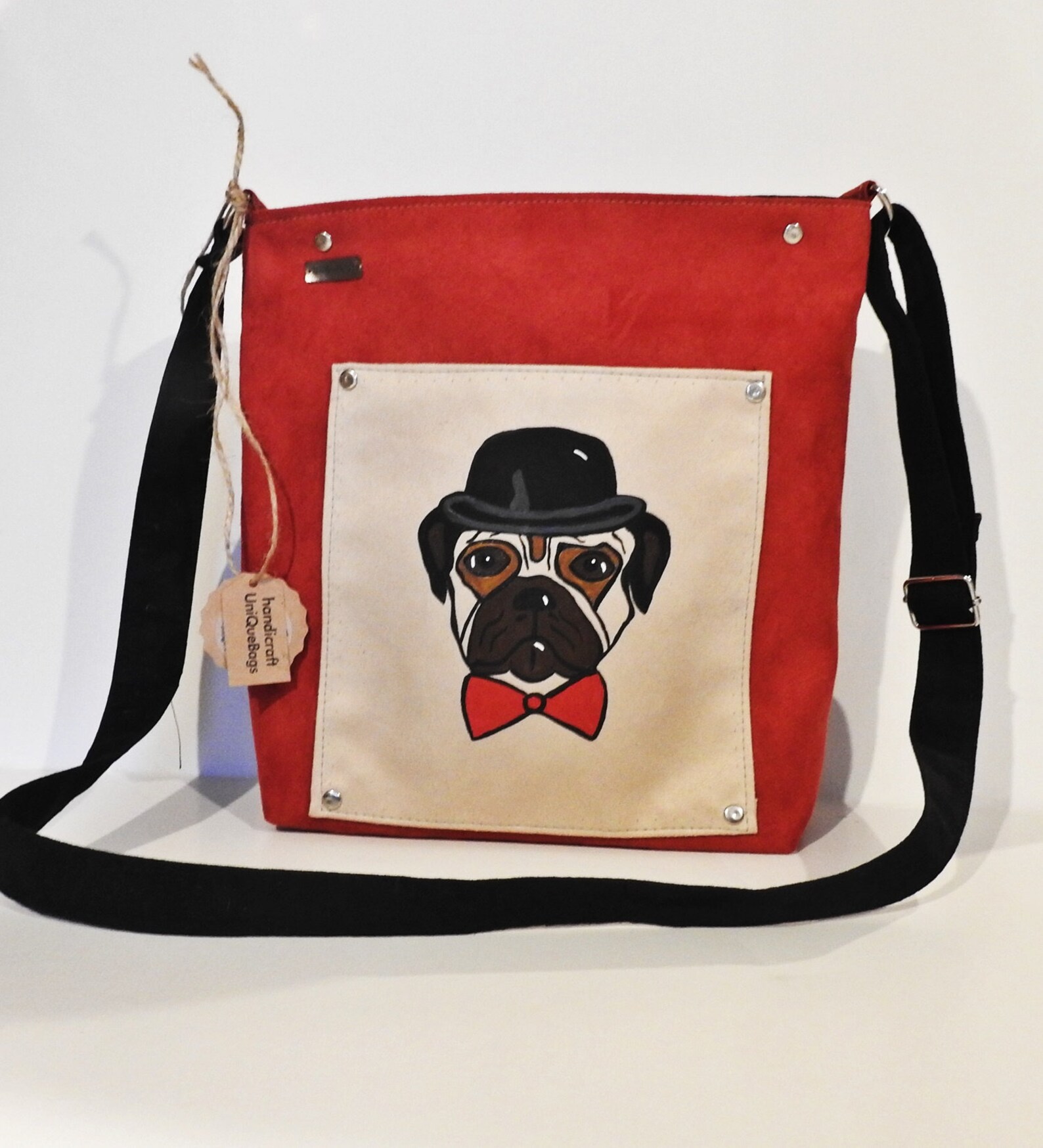 Bag Pug / Crossbody Bag Pug / Hand Painted Pug / Shoulder Bag With Pug ...