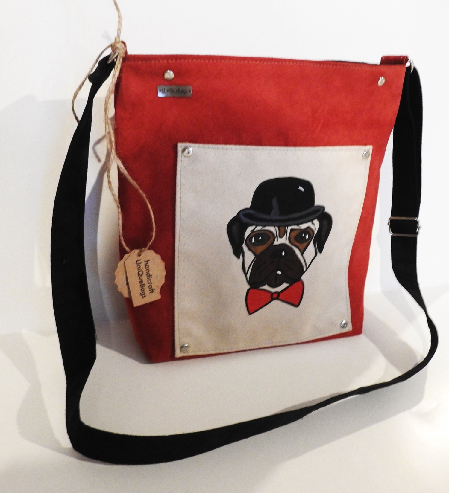 Bag Pug / Crossbody Bag Pug / Hand Painted Pug / Shoulder Bag With Pug ...
