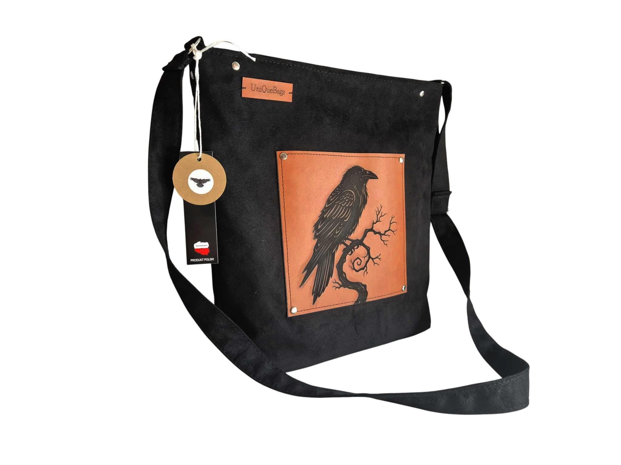Black Vegan Raven Bag, Artwork Bag, Gothic Raven Purse, Engraving ...