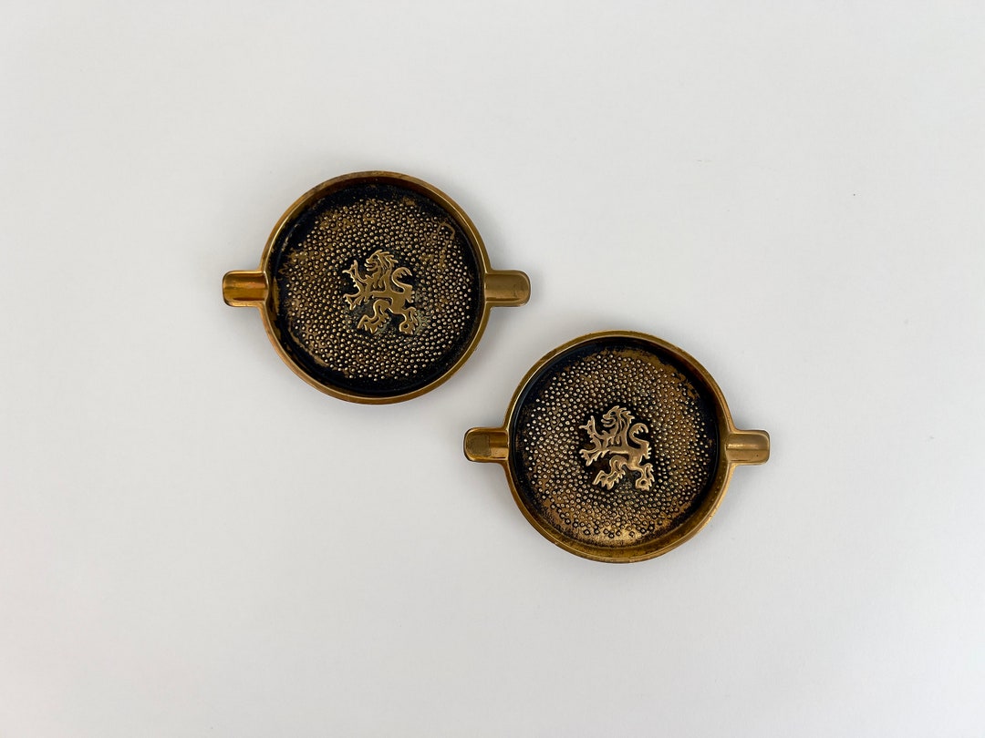 Vintage Brass Ashtray With Lion Crest, Mid-century Modern Home Decor ...