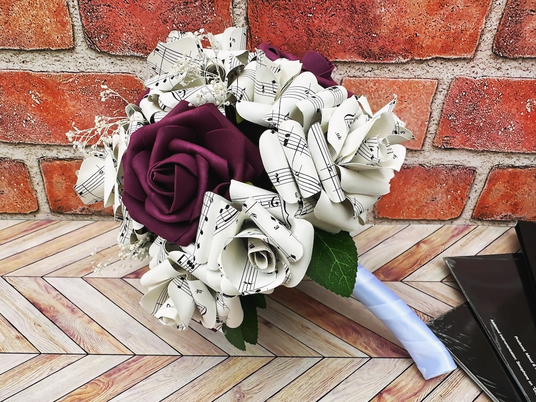 Sheet Music Rose Wedding Bouquet | Paper Flower, First Anniversary Gift ...