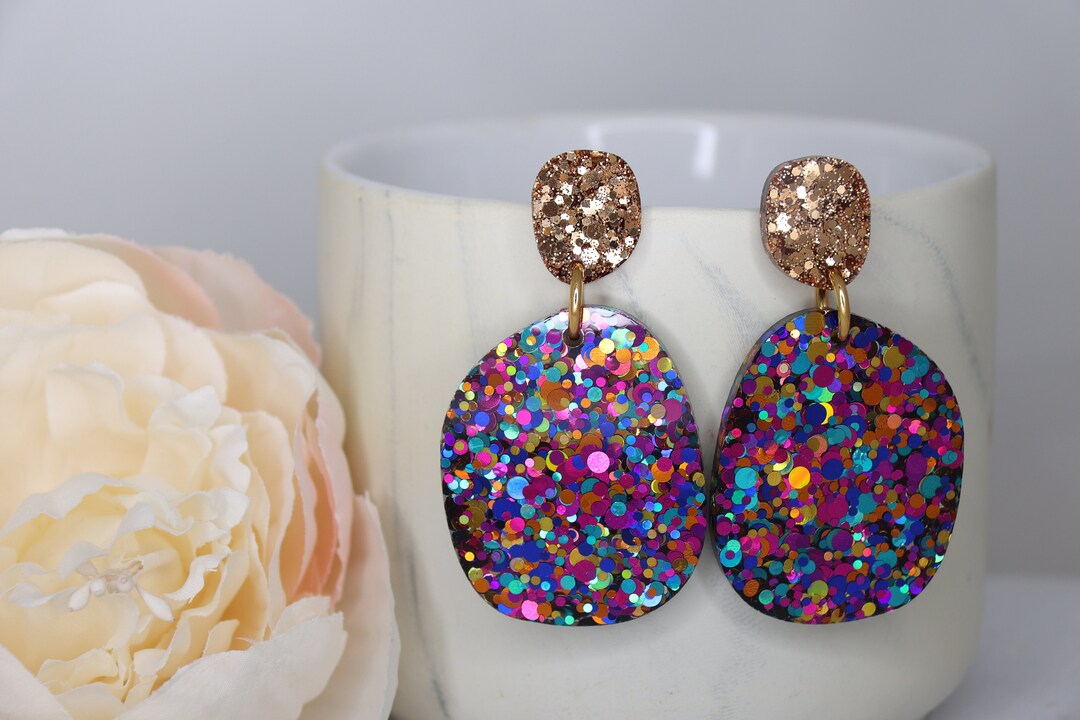 Bold Colourful Statement Earrings, Handmade Jewelry, Glittery Earrings ...