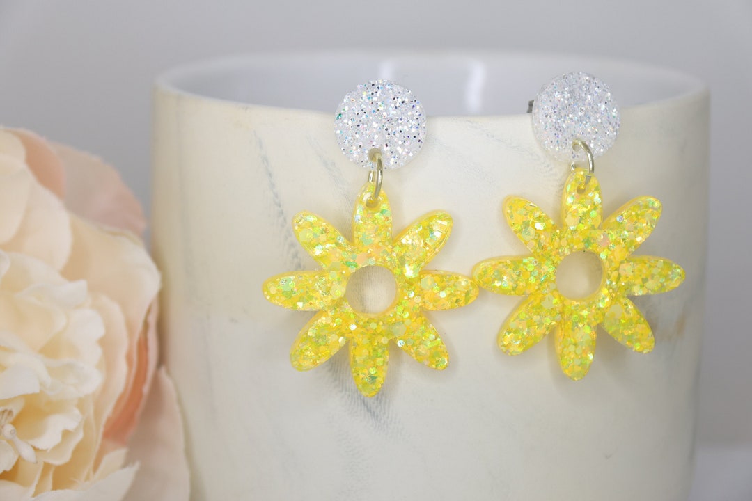 Daisy Earrings, Yellow Flower Earrings, Yellow Daisy Earrings, Daisy ...