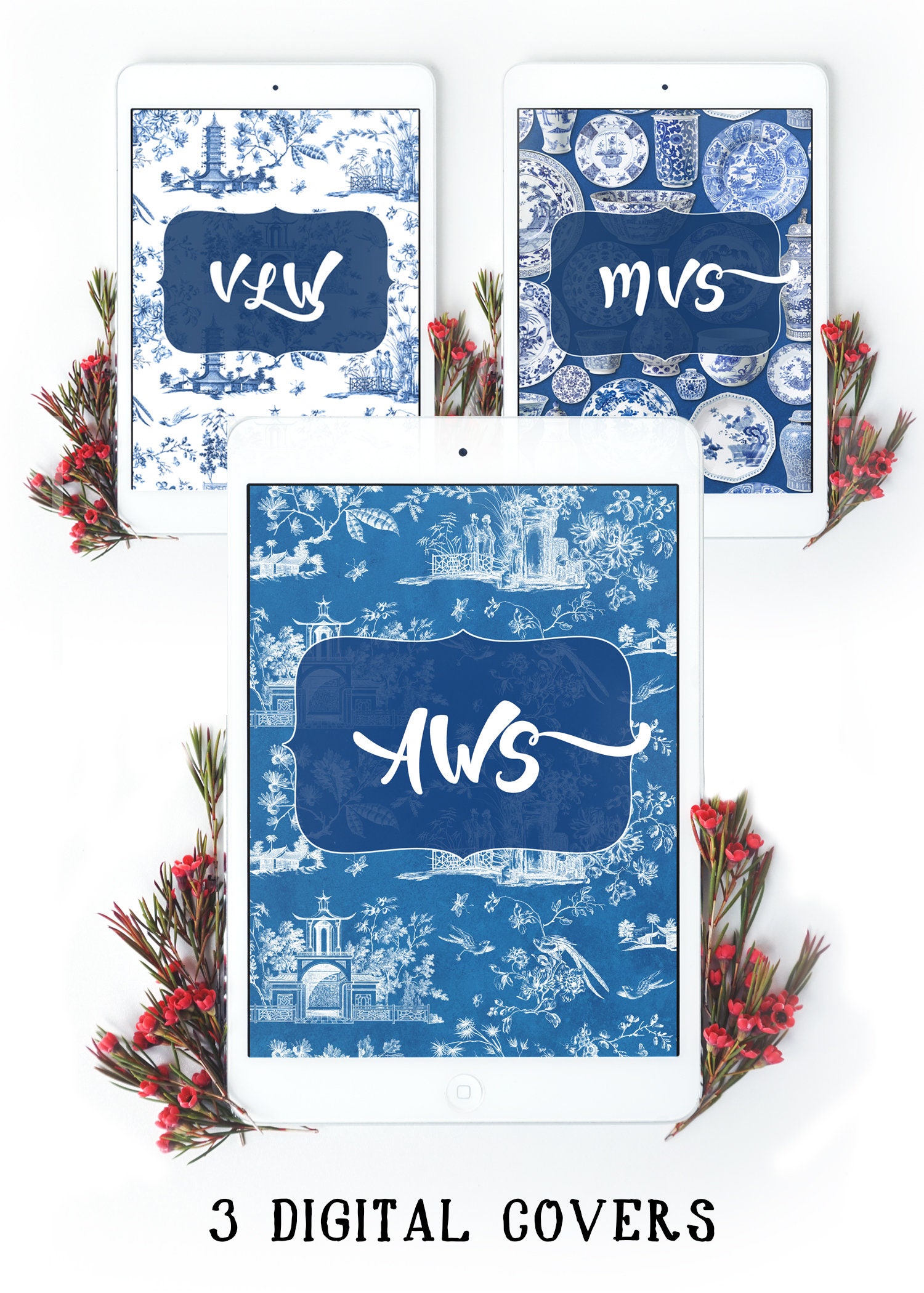 Custom Monogram Digital Notebook Cover for Goodnotes | Lockscreen ...
