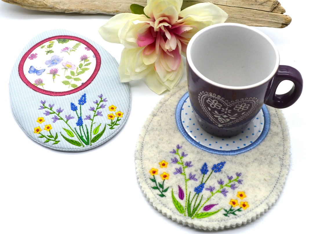 ITH Mug Rug Embroidery File Egg-shaped Flowers - Etsy