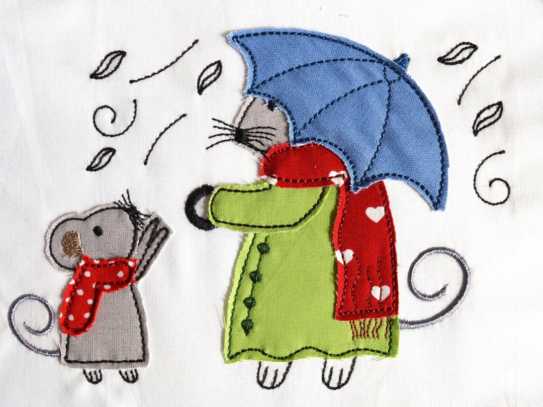Embroidery File Mouse Doodle Application Autumn Rainy Day - Etsy