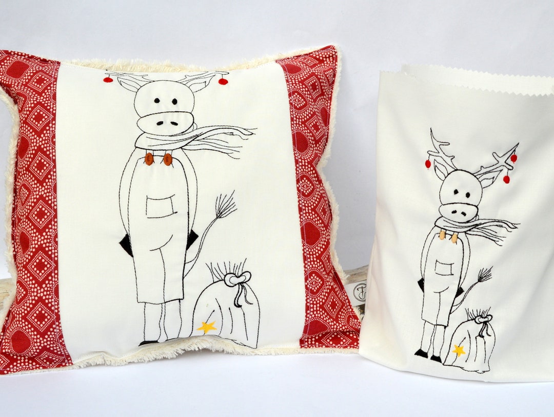 Embroidery File Moose Christmas Moose Redwork Different Sizes SET - Etsy