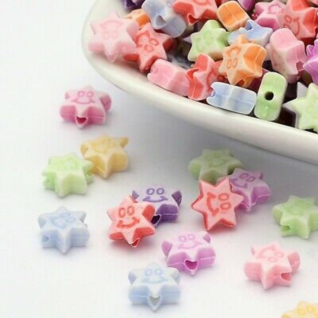 50 Acryl Perlen 8x8mm Stern Bunt Basteln Acrylperlen Perlen Mit Gesicht ...