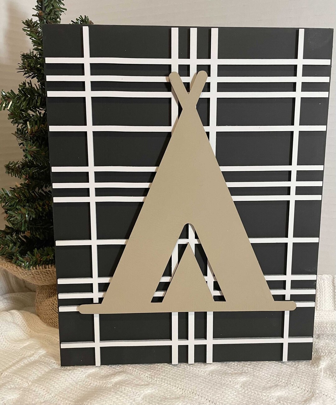 8" X 10" Teepee Laser Cut Wood Panel Sign With Plaid Background - Etsy