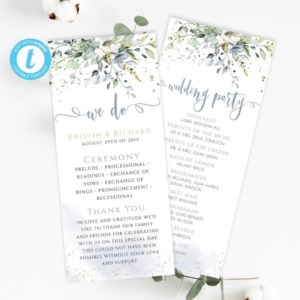 Greenery Wedding Program - Etsy