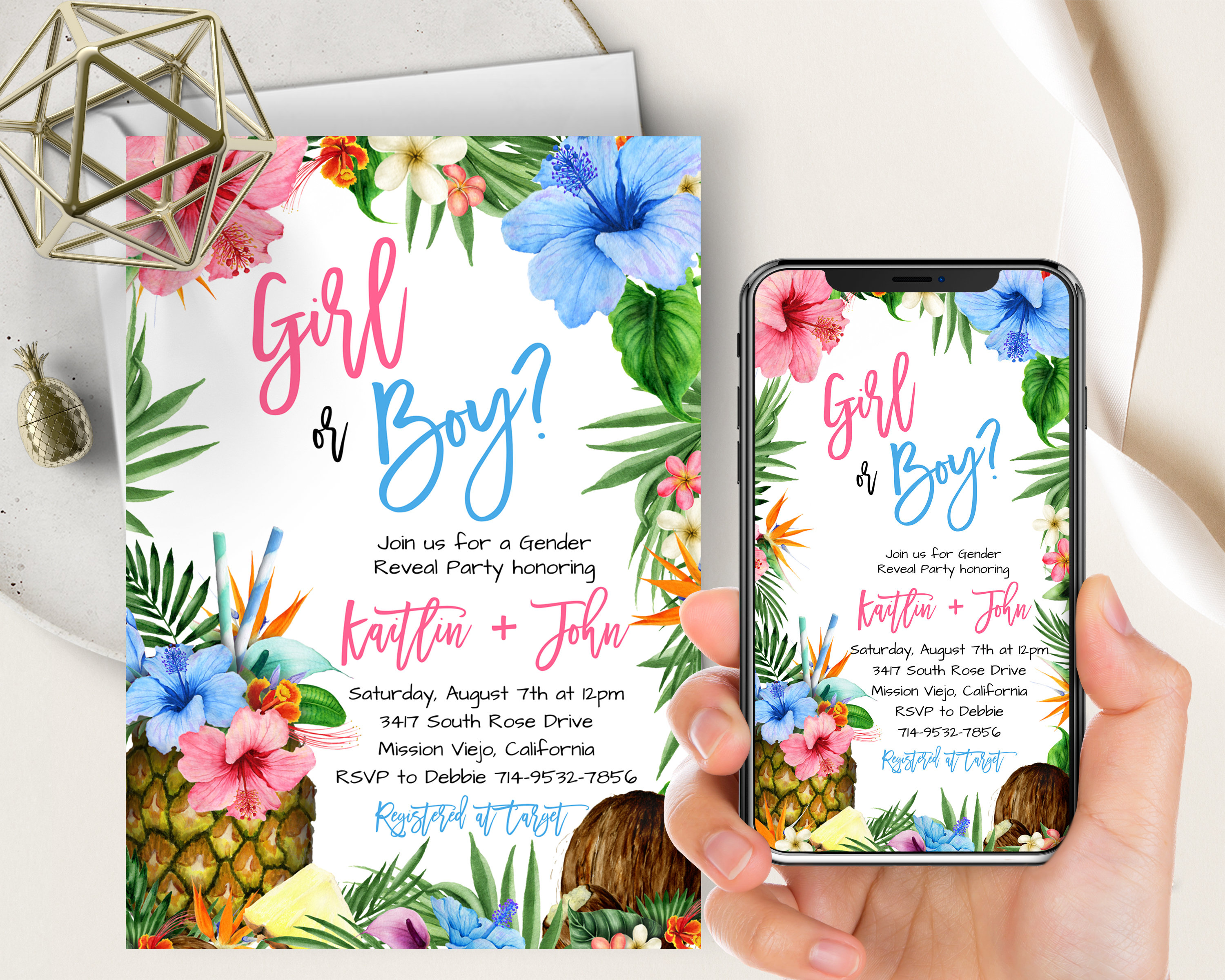 Hawaiian Themed Gender Reveal Phone Eviteprintable Invite | Etsy