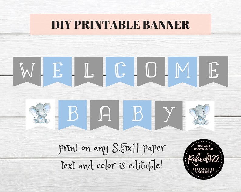 Elephant Welcome Banner Baby Boy Banner Welcome Baby Baby - Etsy