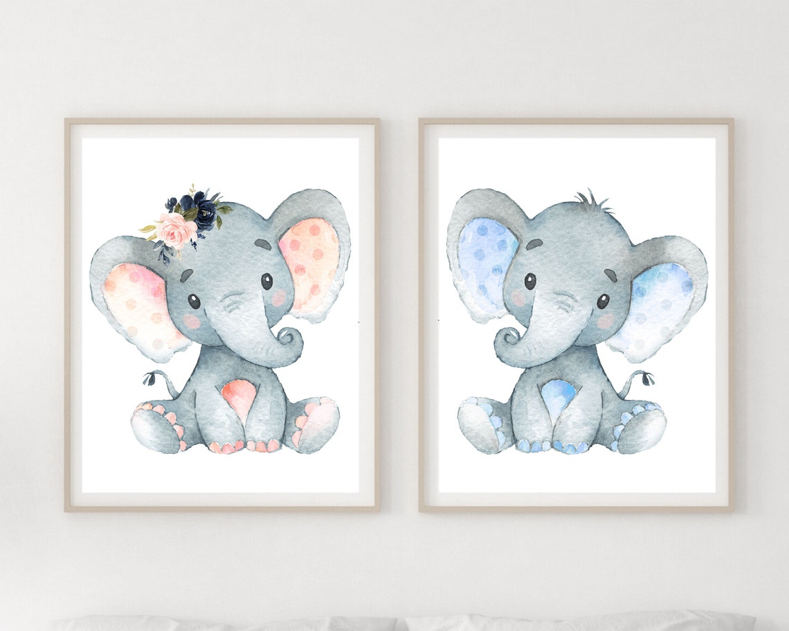 16x20 Elephant Signs, Backdrop, Pink and Blue Elephant, Baby Shower ...