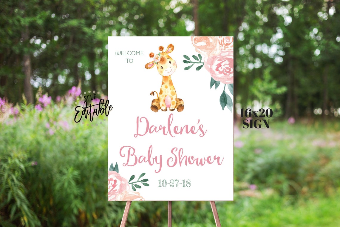 Giraffe Welcome Sign Baby Shower Welcome Poster Pink Peach - Etsy