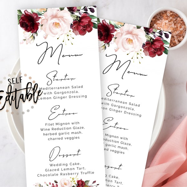 Wedding Menu Template Floral - Etsy