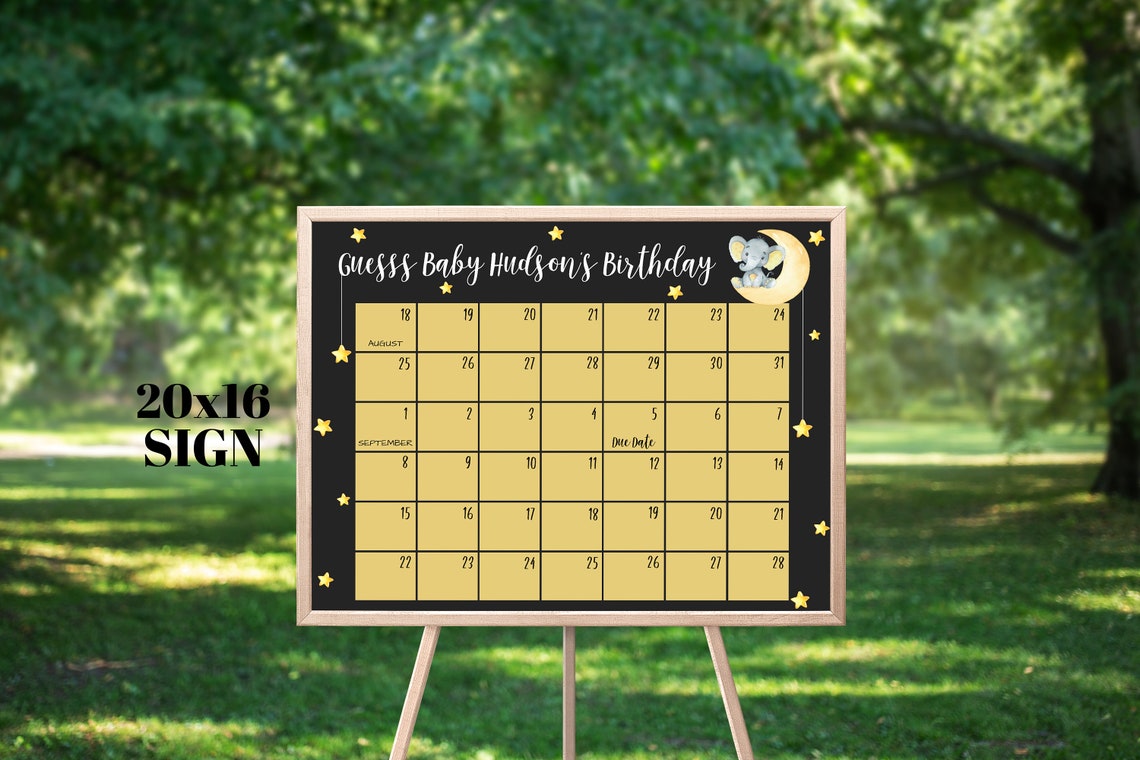 EDITABLE Due Date Calendar Twinkle Elephant Guess Baby Due - Etsy
