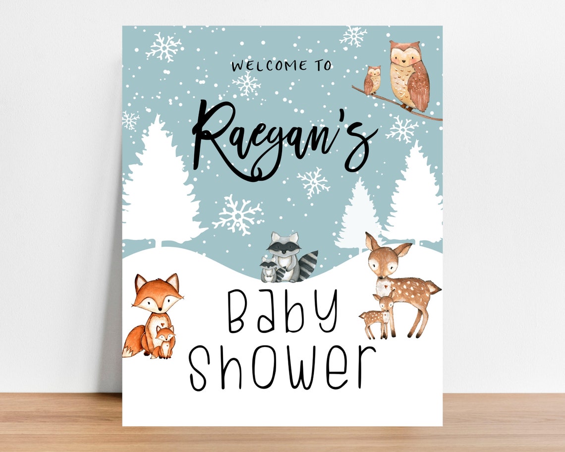 Winter Woodland Animals Welcome Sign Forest Animals Baby - Etsy