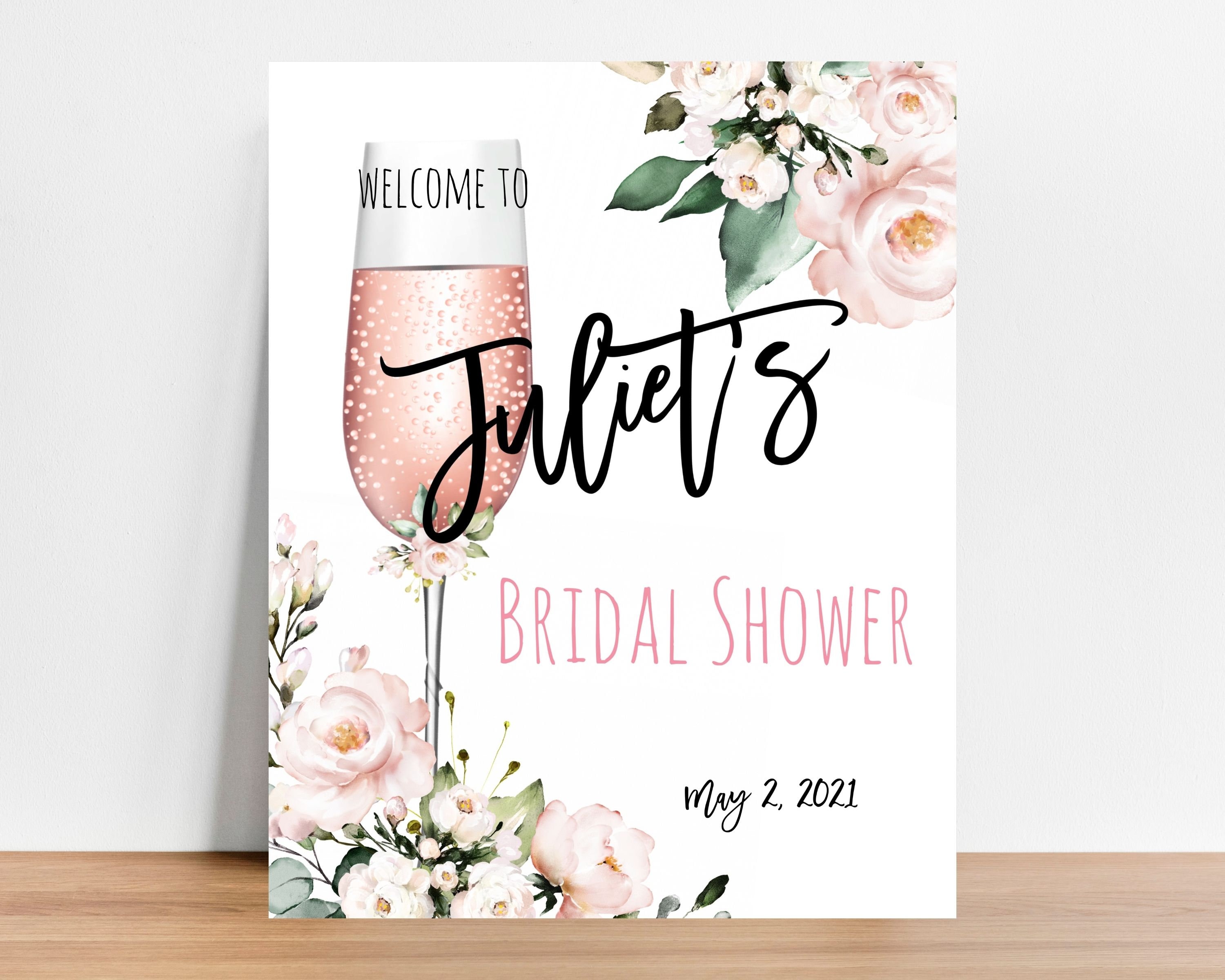Floral Brunch and Bubbly Welcome Sign, Bridal Shower, Pink Rose ...