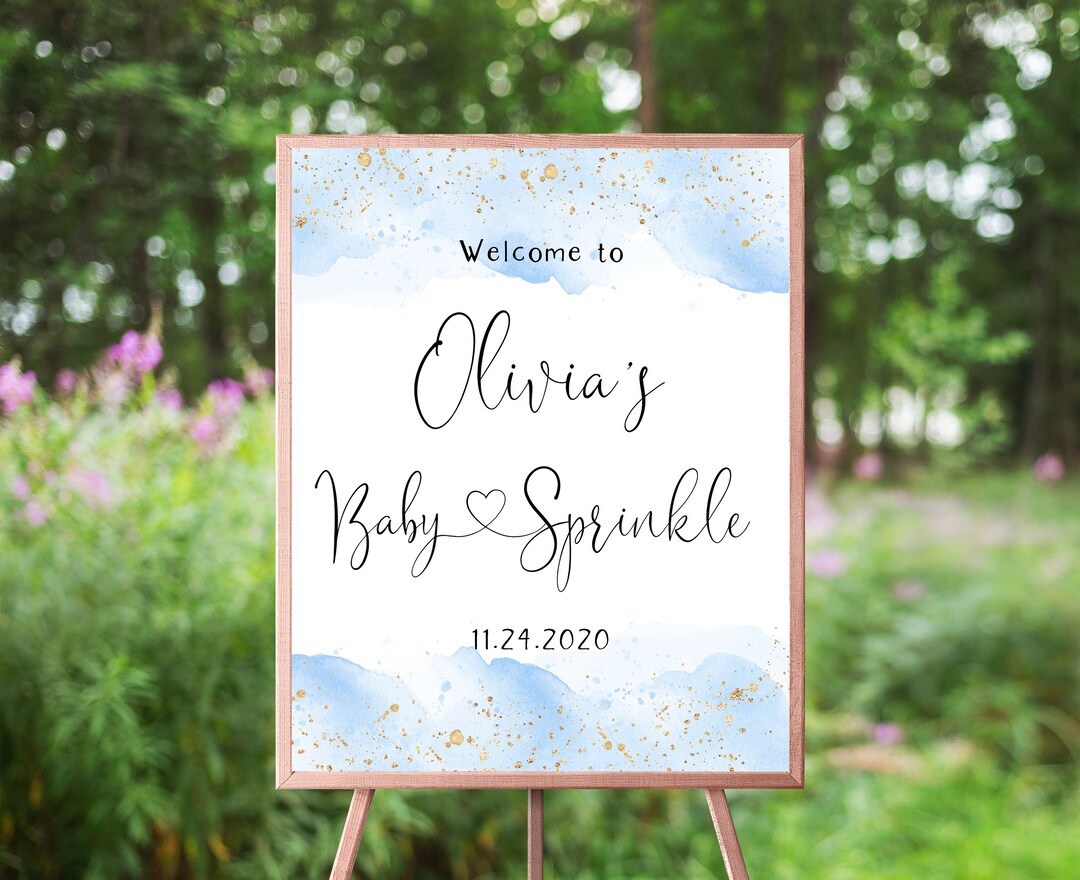 Blue Watercolor Welcome Sign, Baby Shower Welcome Poster, Boy Baby ...