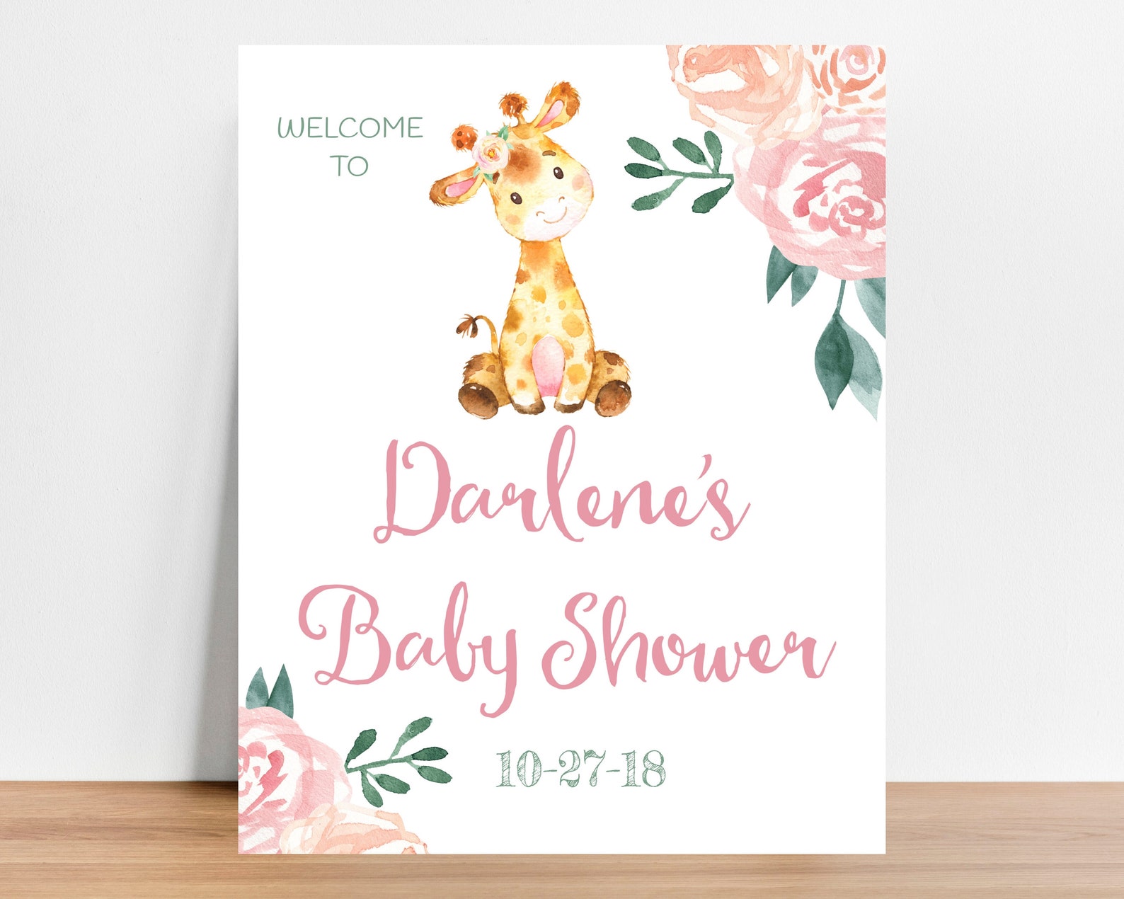 Giraffe Welcome Sign Baby Shower Welcome Poster Pink Peach - Etsy
