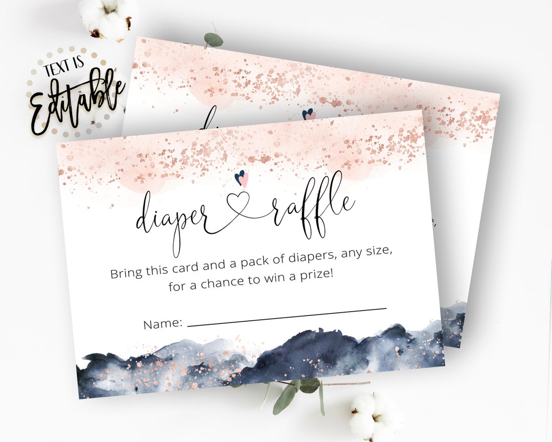 Watercolor Diaper Raffle Card, Blush Pink and Navy Blue Watercolor ...