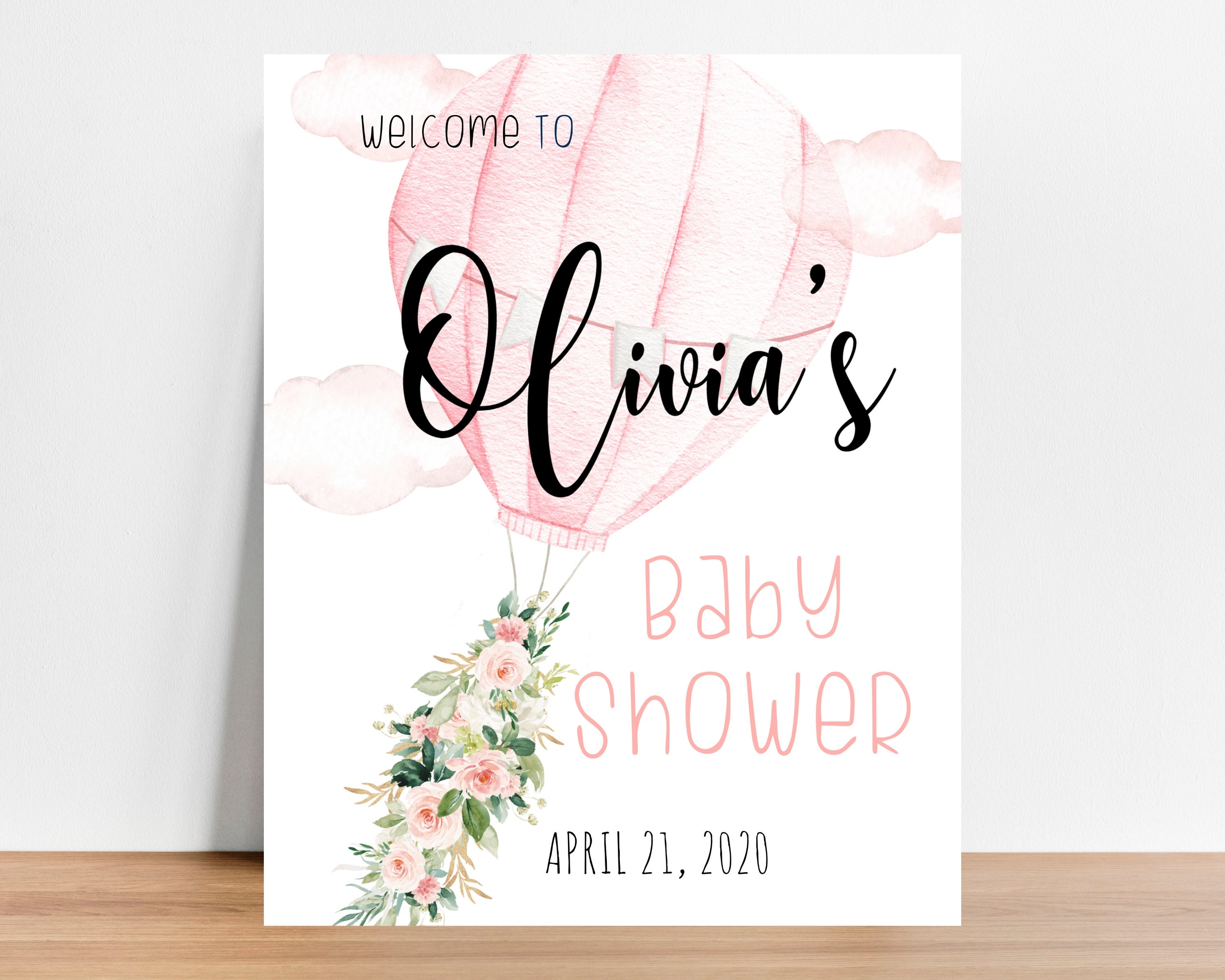 Pink Floral Hot Air Balloon Welcome Sign Blush Pink and Gold - Etsy