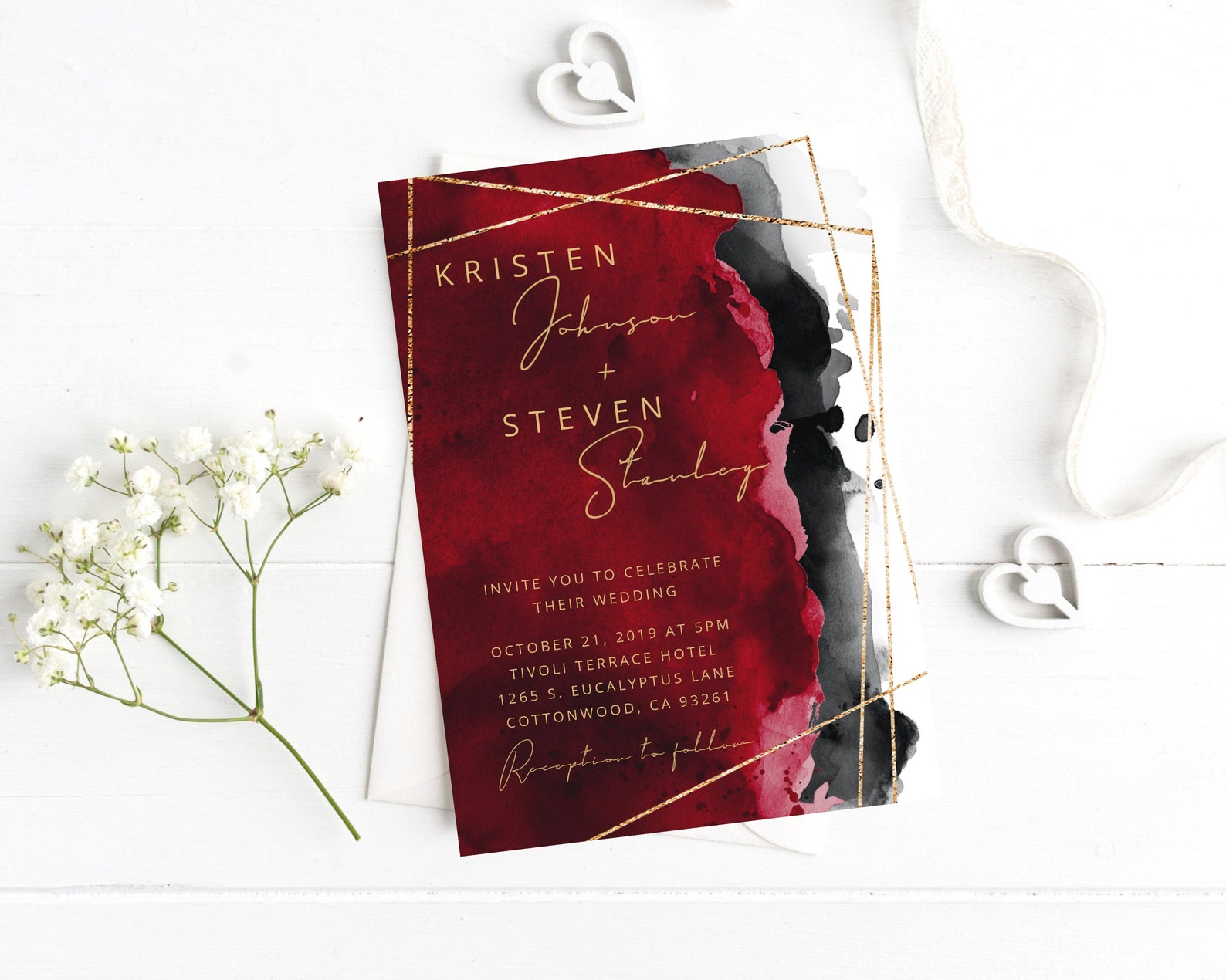 Gold Frame Red Watercolor Wedding Suite Geometric Frame Red - Etsy