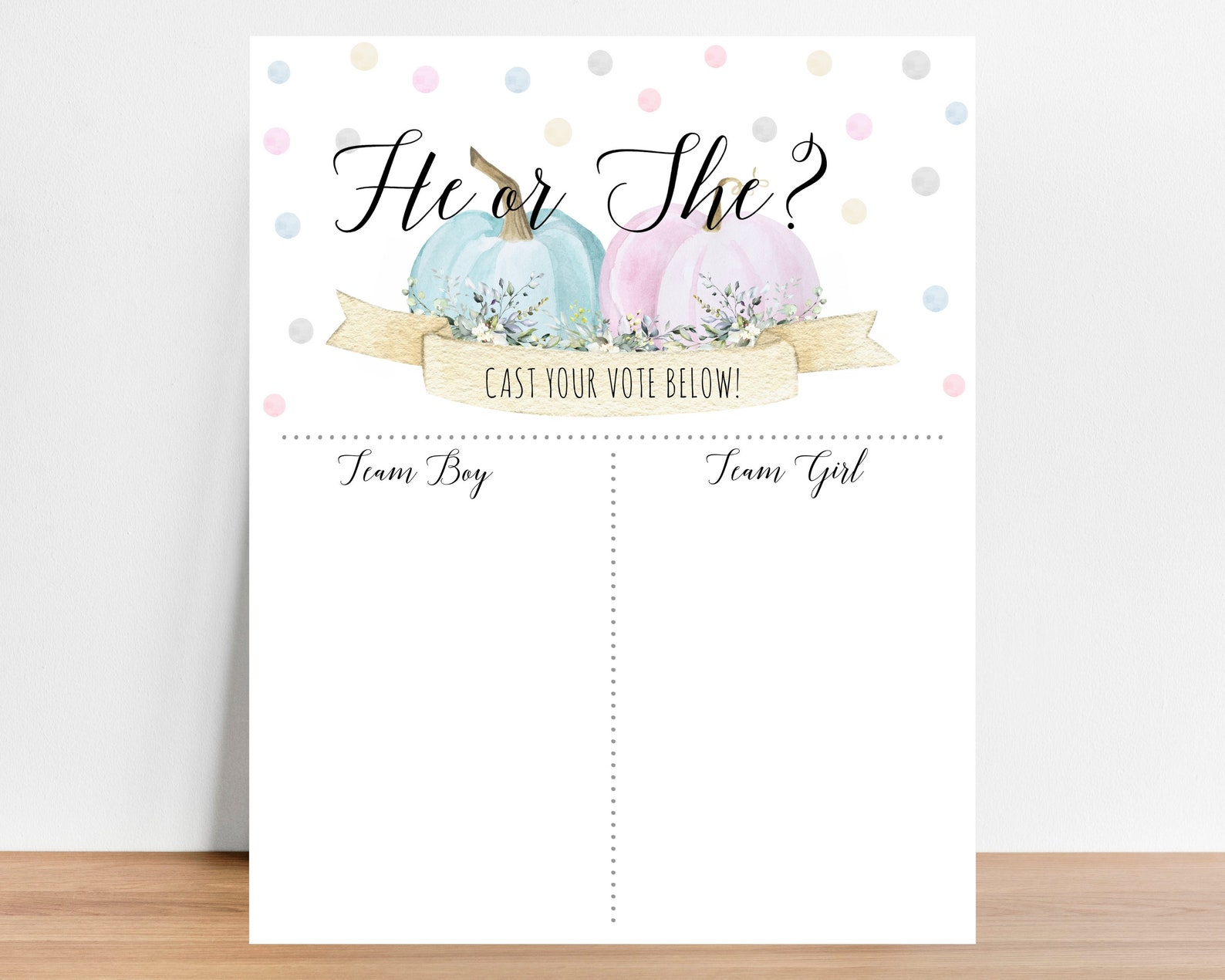 Pumpkin Gender Prediction Sign He or She Activity Boy or - Etsy