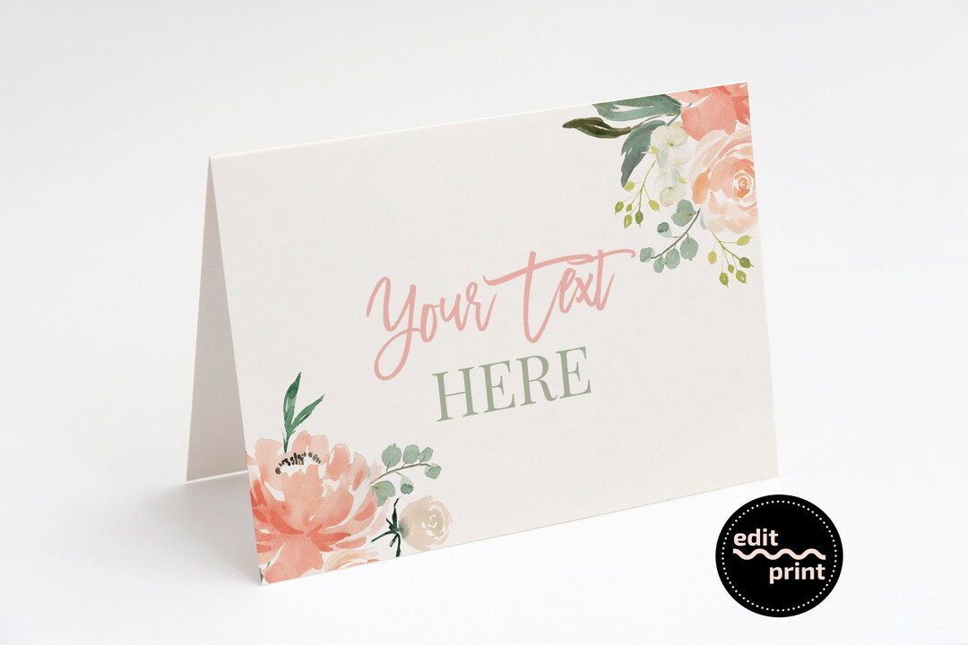 Food Label Card, Foldable Placement Card, Floral Greenery Baby Shower ...