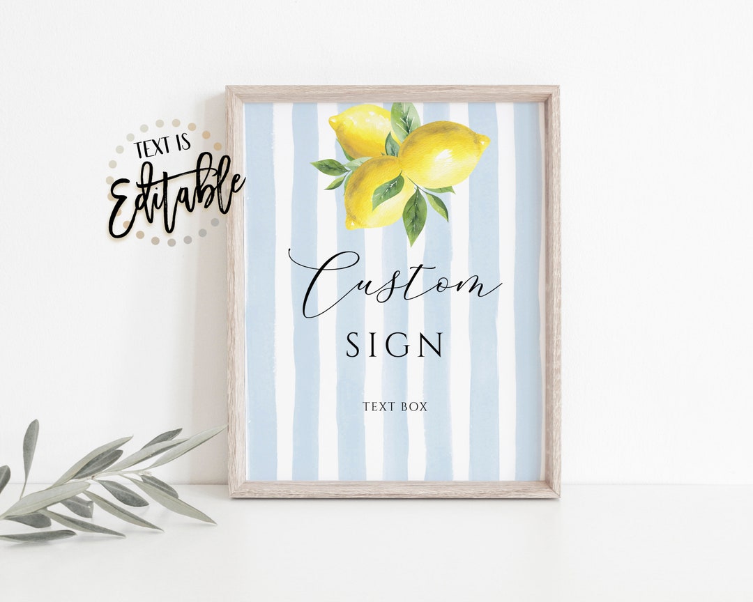 EDITABLE Custom Sign, Lemon Baby Shower, Bridal Shower, Pastel Blue ...