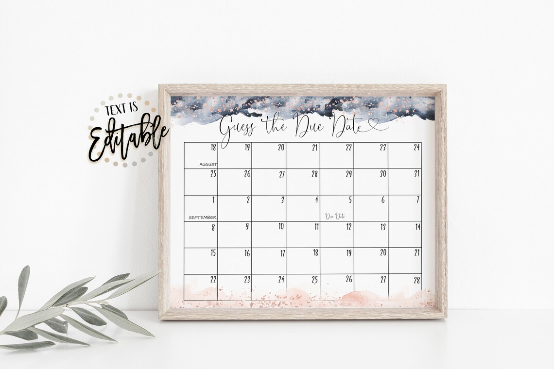 Birthday Due Date Calendar Rose Gold and Navy Watercolor | Etsy
