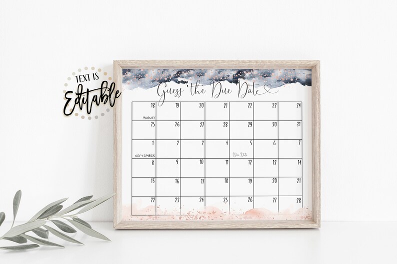 Birthday Due Date Calendar Rose Gold and Navy Watercolor | Etsy