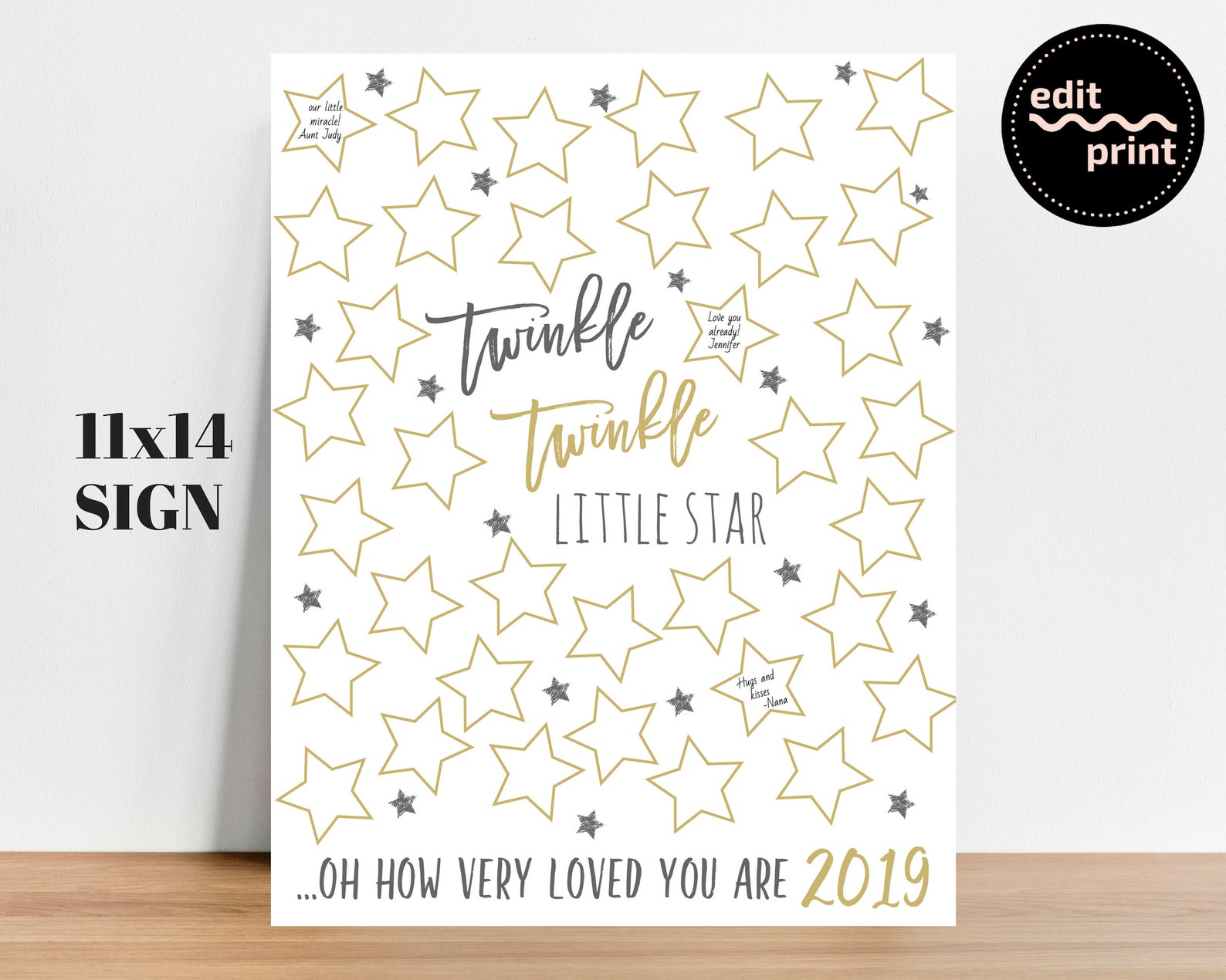 34 Gold and Gray Stars Twinkle Little Star Guest Book | Etsy