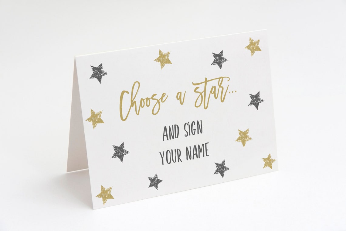 34 Gold and Gray Stars Twinkle Little Star Guest Book | Etsy
