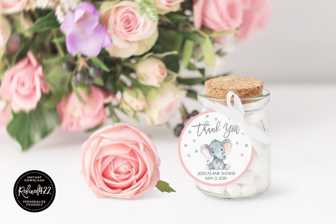Pink Elephant Gift Tags, Party Favor Tags, Printable Baby Shower Gift ...