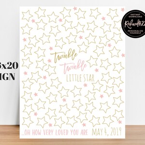 60 Pink and Gold Stars, Twinkle Little Star Guest Book, Signature ...